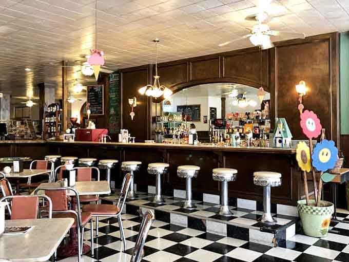 That classic soda fountain counter practically begs you to pull up a stool and stay awhile.