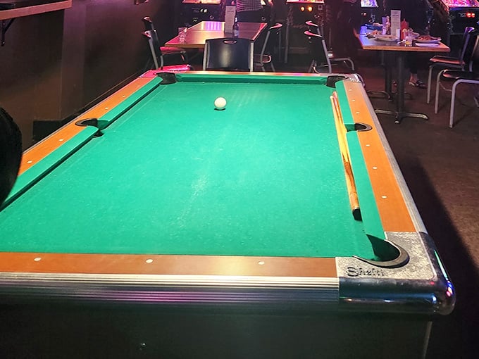 A proper pool table waiting for challengers, because sometimes you need to work up an appetite between breakfast rounds.