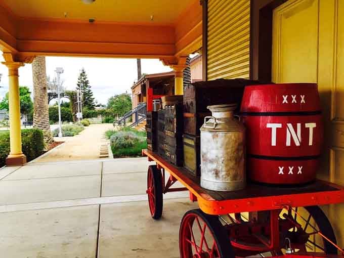 Even the vintage baggage cart looks ready to tell stories about the golden age of American rail travel.