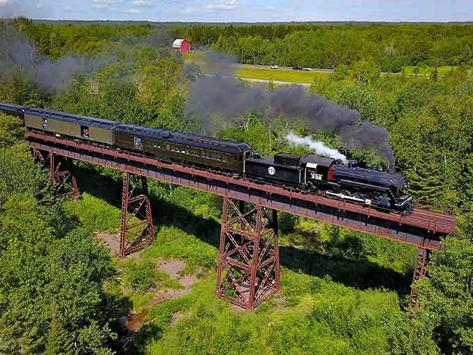 Steam billowing across the trestle bridge creates drama that would make even Hollywood directors jealous of reality.