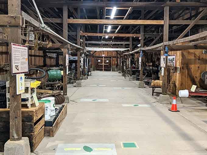 The barn's interior reveals generations of farming wisdom, where old equipment tells stories of hard work and simpler times gone by.