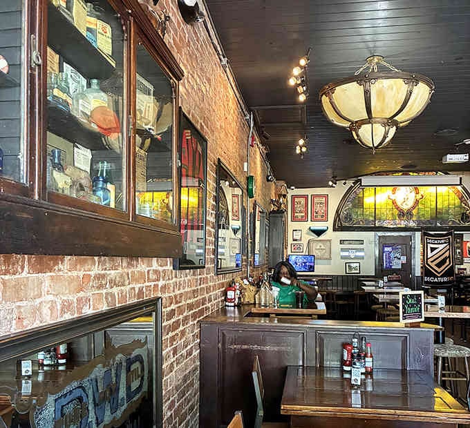 Weathered brick walls adorned with carefully chosen memorabilia tell stories without saying a single word to visitors.