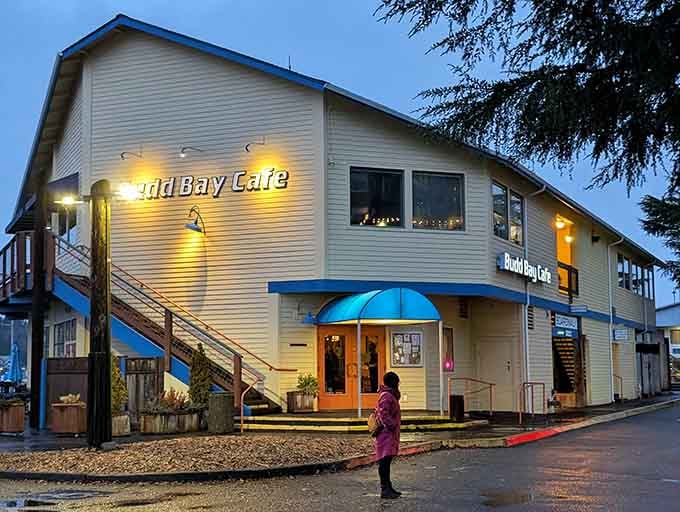 Budd Bay Cafe sits waterfront, serving fresh seafood in a setting where the views compete with what's on your plate.
