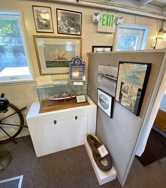 The battleship Oregon memorabilia reminds visitors that this museum celebrates all aspects of the region's naval and maritime heritage.