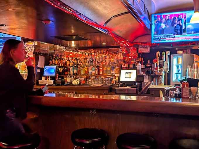 The fully stocked bar inside the train car keeps the drinks flowing whether you're dining or preparing to boogie down.