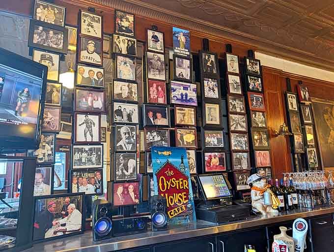 These framed photos aren't just decoration, they're witnesses to decades of satisfied customers and legendary meals served with pride.