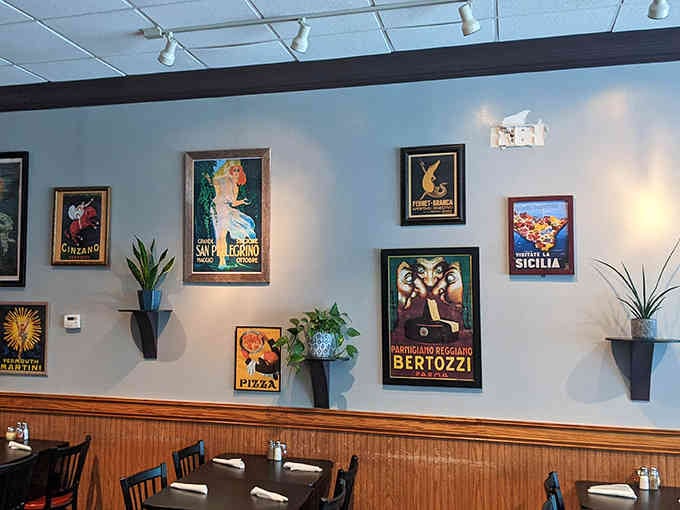 Classic Italian posters transform simple walls into a gallery celebrating all things deliciously Mediterranean.