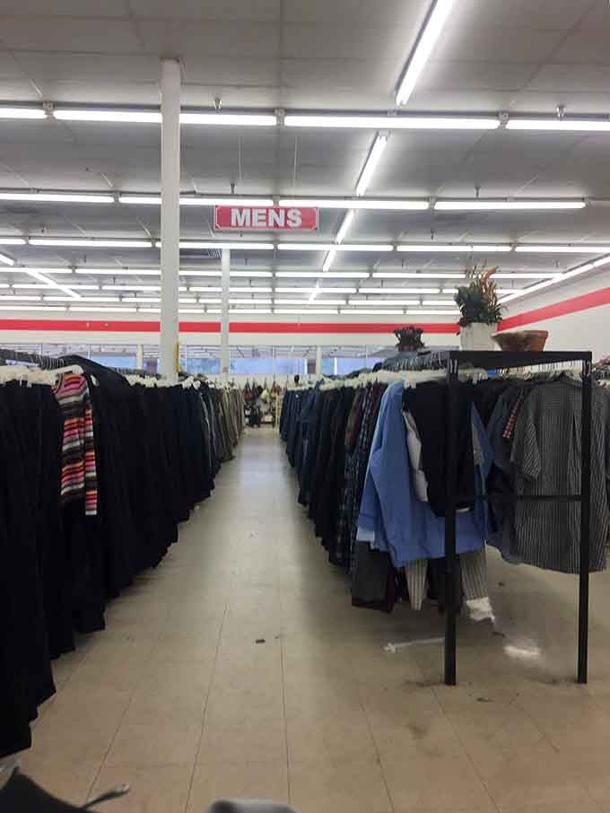 The men's section stretches into the distance, proving guys deserve bargains on quality clothing too.