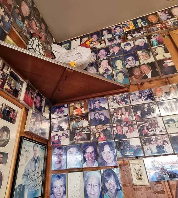 These walls covered in customer photos create a family album that spans decades of satisfied breakfast lovers.