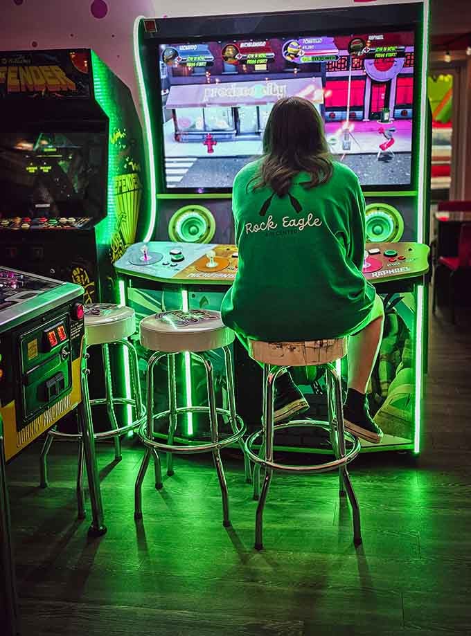 Neon green glow creates that perfect arcade ambiance your teenage self remembers so fondly.