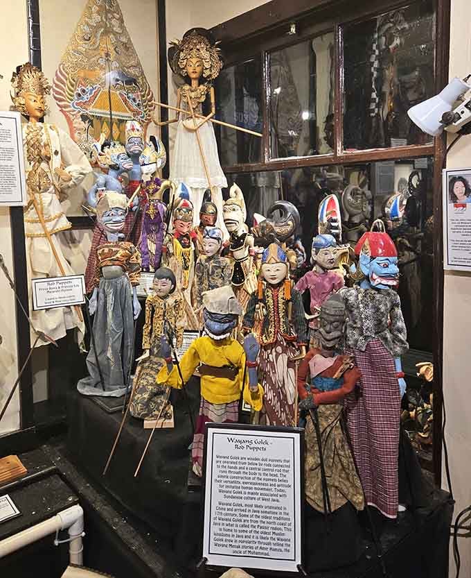 Indonesian Wayang Golek puppets showcase the intricate artistry of Southeast Asian storytelling traditions spanning centuries of performance.