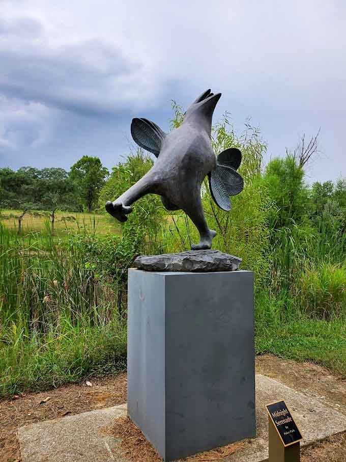 A bronze creature takes flight with butterfly wings, reminding us that imagination never really went extinct.
