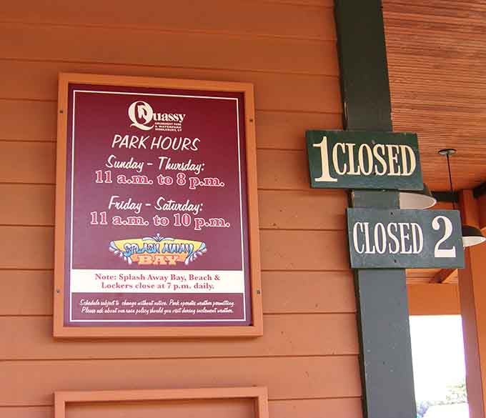 Park hours posted clearly, because even paradise needs to close eventually for everyone's sanity.