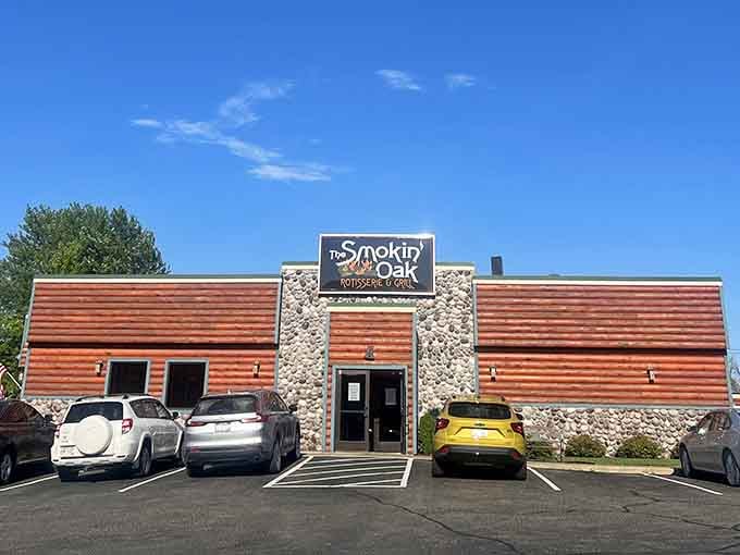 The Smokin' Oak promises rotisserie goodness behind those doors, where slow-cooked meats await hungry travelers and locals alike.