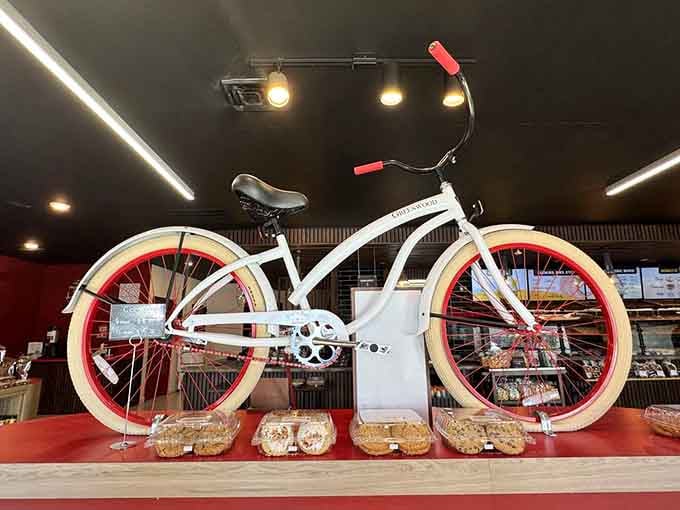 A vintage bicycle that's seen fewer miles than most customers drive to get here for these treats.