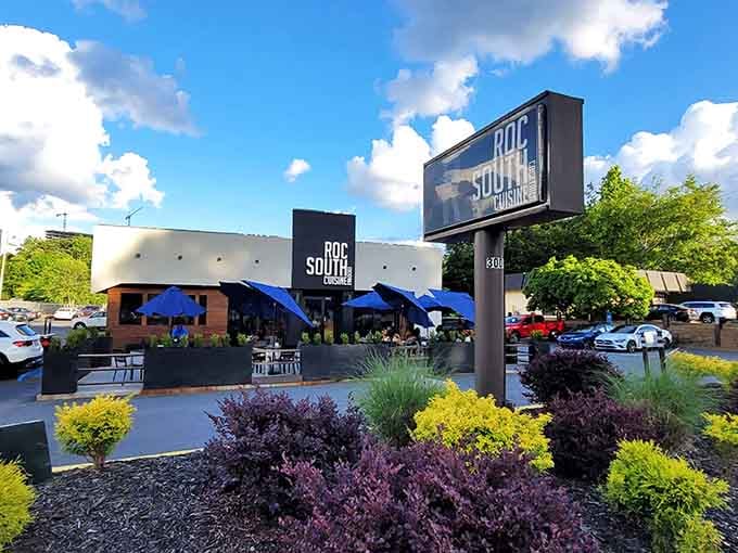 Outdoor seating with umbrellas lets you enjoy soul food while pretending you're being healthy by eating outside.