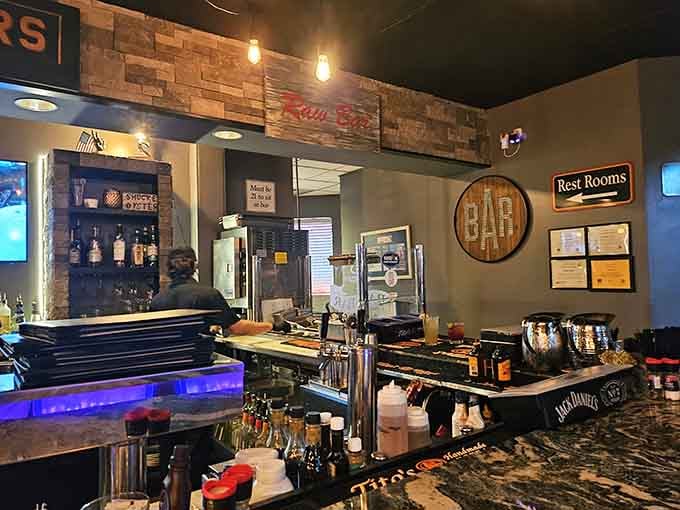 The bar beckons with promises of cold drinks and good times in equal measure.