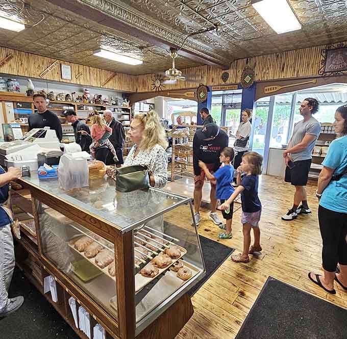 Weekend crowds gathering for their bakery fix, proving that good food creates community better than any social media platform.