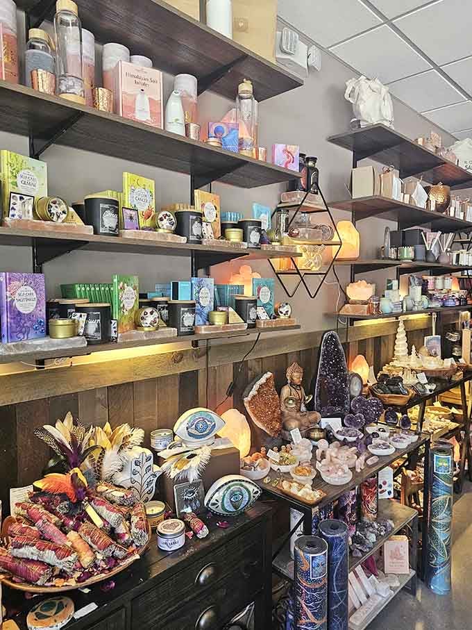 Shelves stocked with everything you need to bring that salt cave serenity straight into your home.