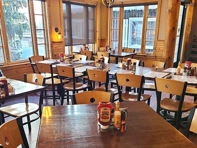 Dining room tables waiting patiently for the next wave of pie pilgrims to arrive and be converted.