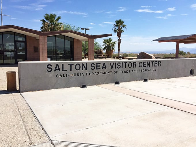 Your journey begins here at the visitor center, where palm trees and modern architecture welcome you to California's strangest attraction.