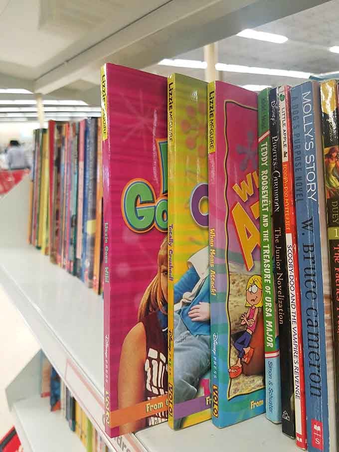 Children's books standing at attention, ready to transport young readers to worlds their parents probably visited decades ago.