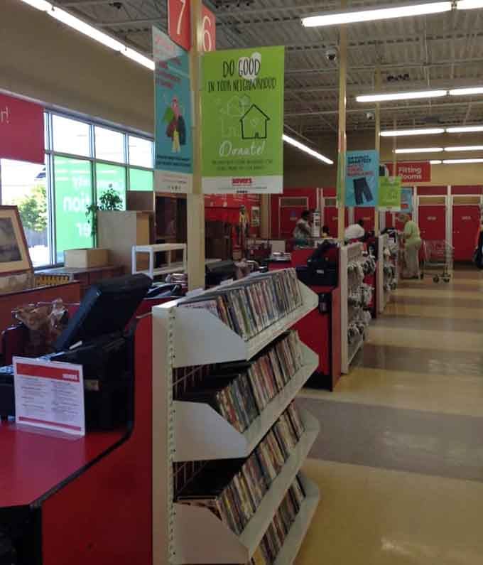 The checkout counter stands ready to tally your treasures while donation bins encourage the beautiful cycle to continue.