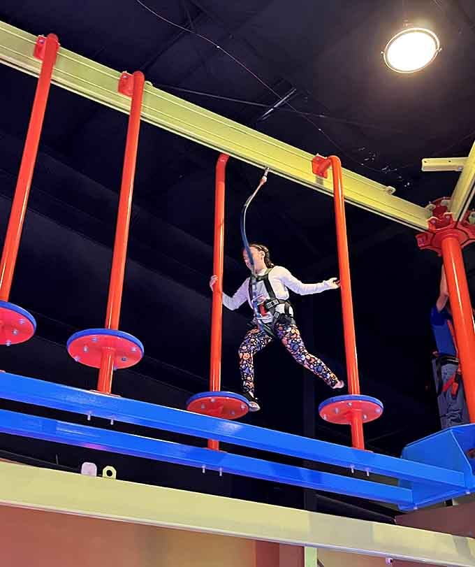 Indoor ropes courses challenge your balance and remind you that gravity remains undefeated but negotiable.
