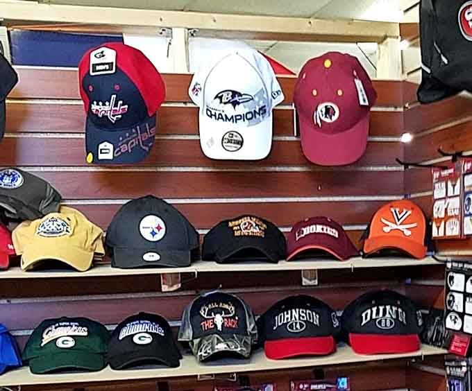 Sports caps representing every team loyalty imaginable, from Capitals champions to Steelers faithful and beyond.
