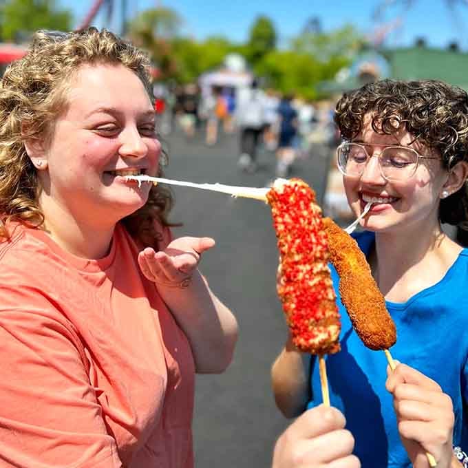 Corn dogs on a stick, the traditional reward for not losing your lunch on the rides that just tried their best.