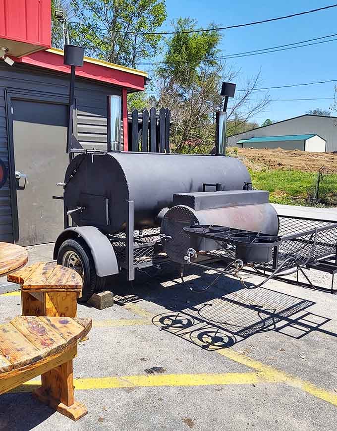 That smoker outside isn't just for show; it's where the magic happens, low and slow.