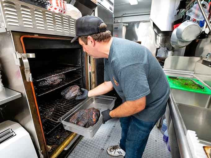 Where the magic happens: a smoker working overtime to transform good meat into something absolutely transcendent.