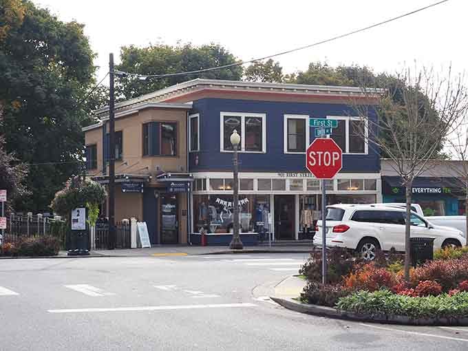 First Street's corner intersection showcases the kind of small-town charm that makes you wonder why anyone lives anywhere else, honestly.