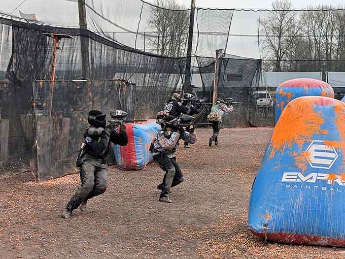 Strategic bunkers and serious players show paintball has evolved far beyond backyard birthday parties with rental equipment.