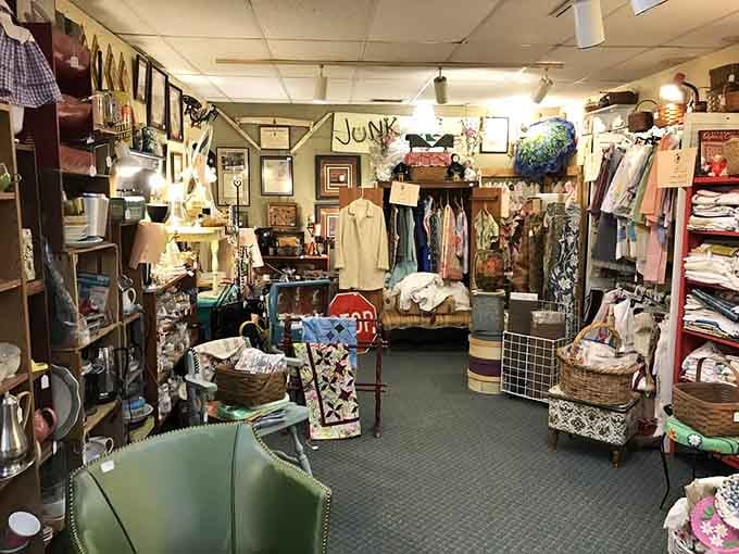 Welcome to organized chaos at its finest, where vintage clothing meets handmade quilts and unexpected treasures abound.