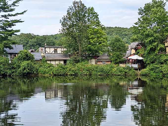 Charming buildings nestle along the water's edge, creating a scene so idyllic you'll wonder if someone's been photoshopping reality.