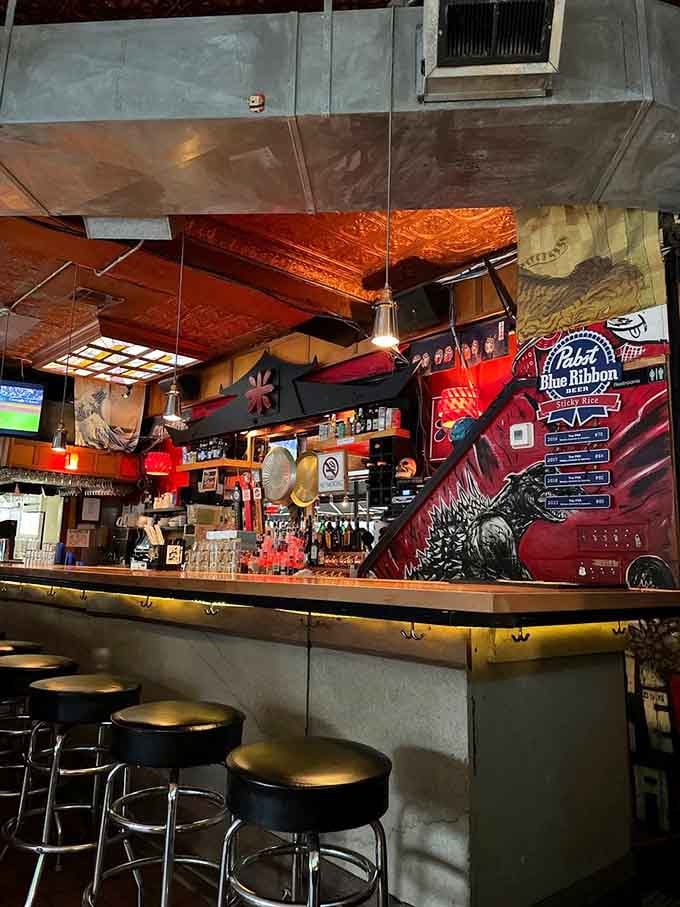 The bar area buzzes with energy, decorated with quirky touches that make every visit feel special.