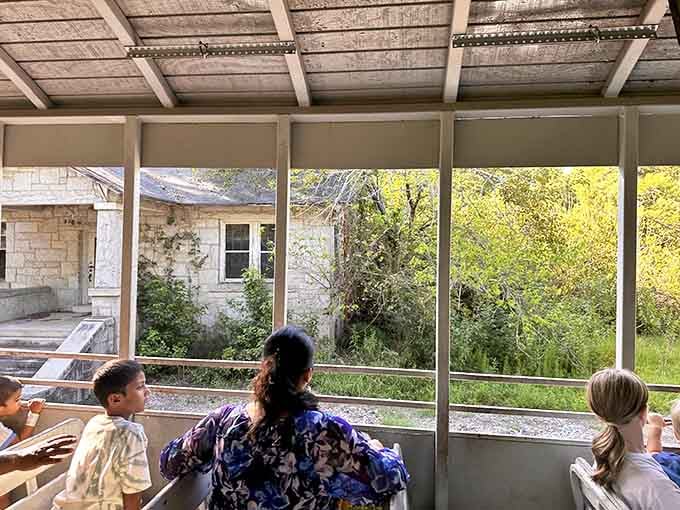 The train glides past charming architecture that's been watching these tracks for generations.