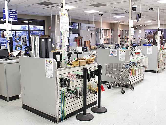 The checkout counter stands ready to ring up your treasures without ringing up your credit card.