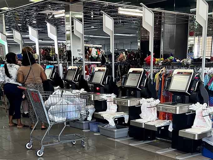 Self-checkout kiosks speed up your exit so you can get home and admire your haul properly.