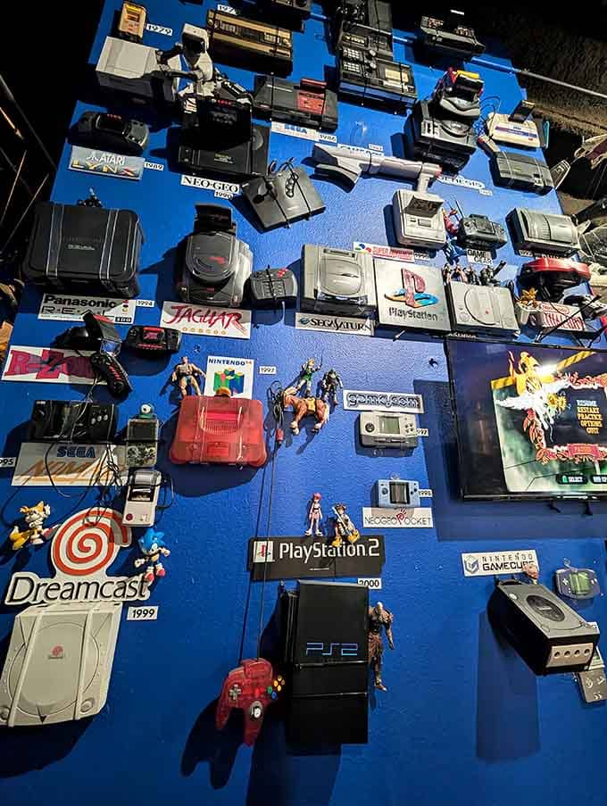 Gaming console evolution on full display, from chunky cartridge systems to sleeker disc-based dreams of glory.