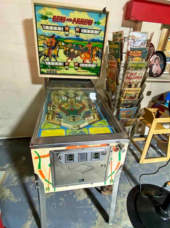 A vintage pinball machine stands ready to settle disputes about who's buying dessert the old-fashioned way.