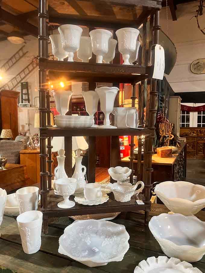 Milk glass collections like this remind us when elegance didn't require a designer label or a second mortgage payment plan.