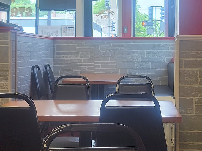 Booth seating with a view of University Avenue means you can people-watch while savoring every delicious bite.