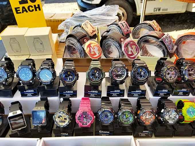 Timepieces line up like a Swiss watchmaker's fever dream, proving punctuality comes in many vibrant styles.