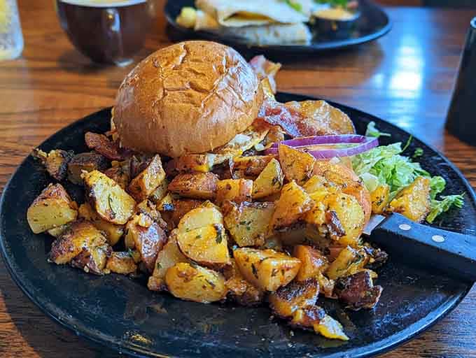 This breakfast burger situation with crispy potatoes proves that sometimes lunch ideas work brilliantly at breakfast time too.