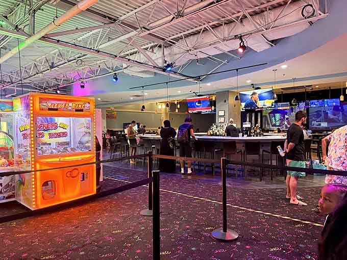 The indoor space buzzes with energy, combining dining and entertainment like a carnival decided to stay forever.