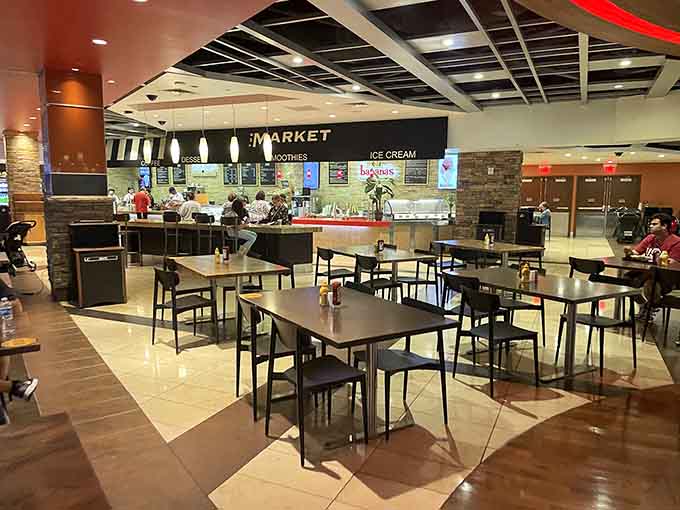 A clean, modern food court where you can refuel without leaving the comfort of climate-controlled shopping paradise.