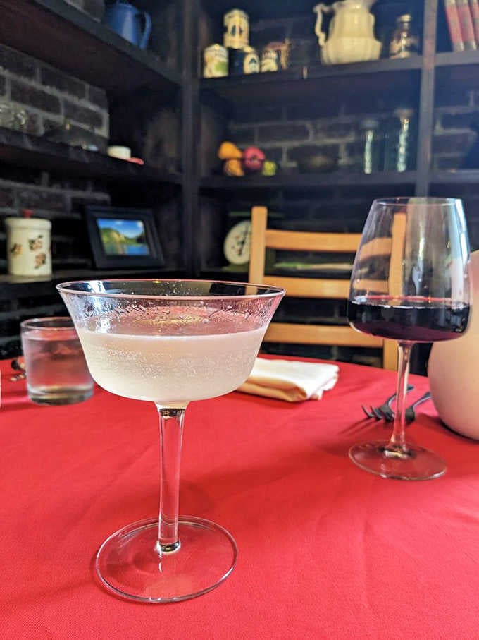 Cocktails served in proper glassware alongside wine show that The Palisades takes its beverage program as seriously as its food.