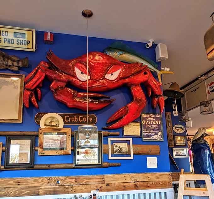 That giant red crab on the wall has seen more seafood dinners than most of us have had birthdays.